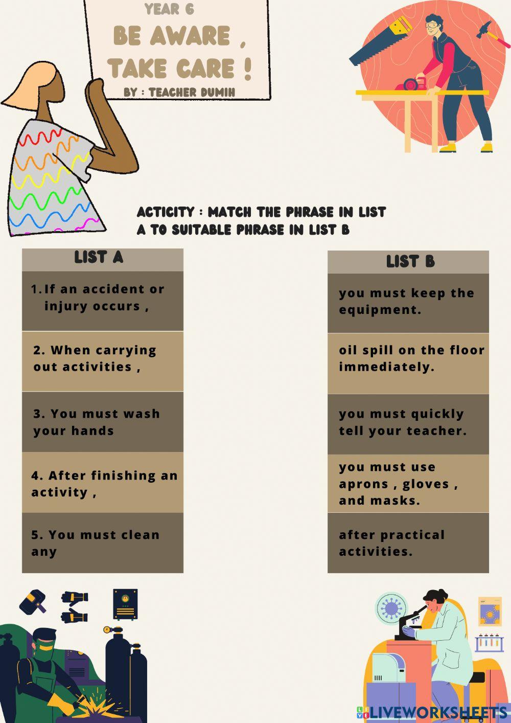 Be Aware, Take Care exercise | Live Worksheets