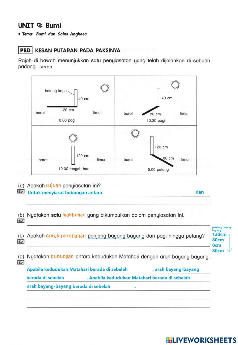 Kesan putaran pada paksi worksheet | Live Worksheets