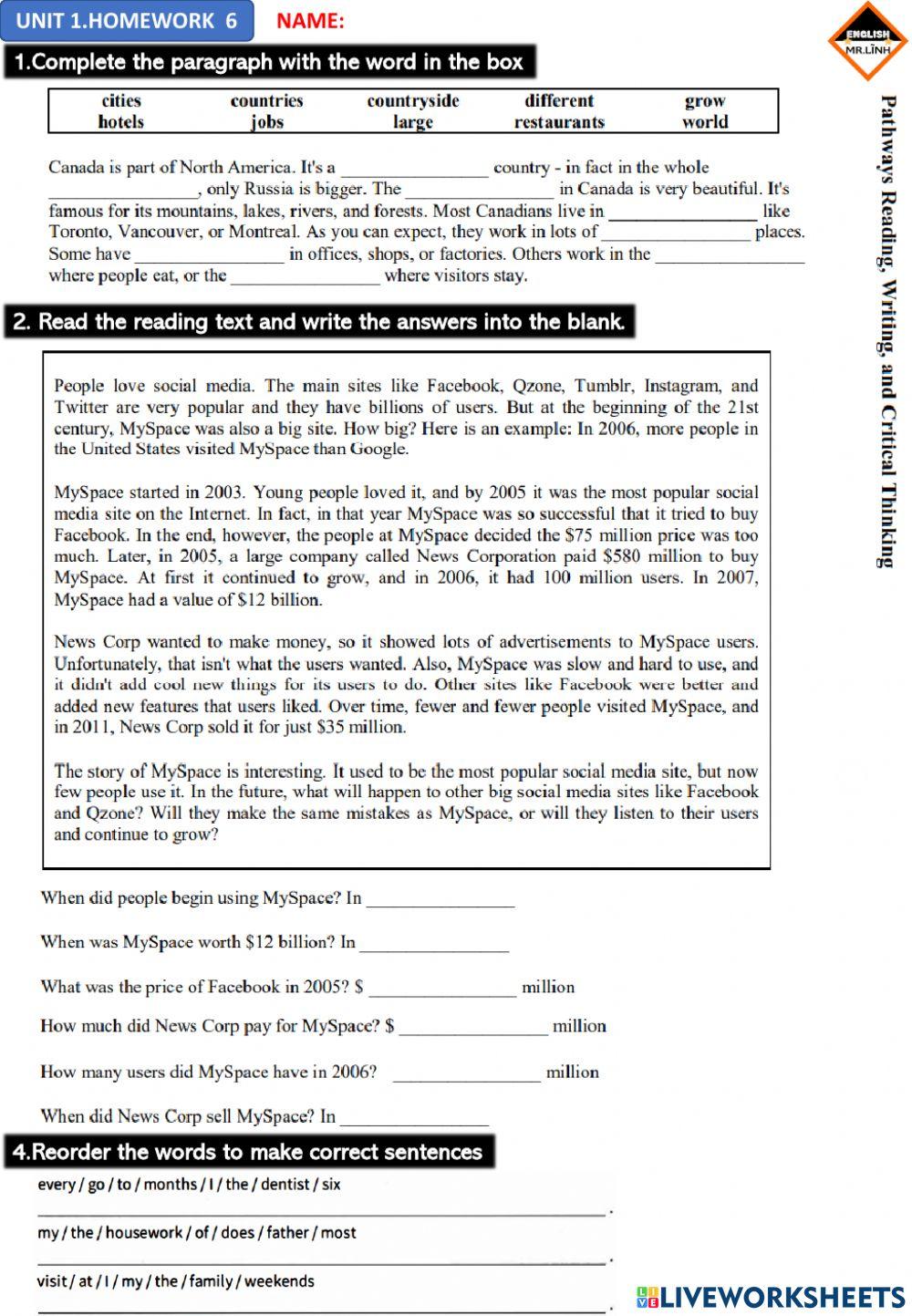 PWF.U1. Homework 6 interactive worksheet | Live Worksheets