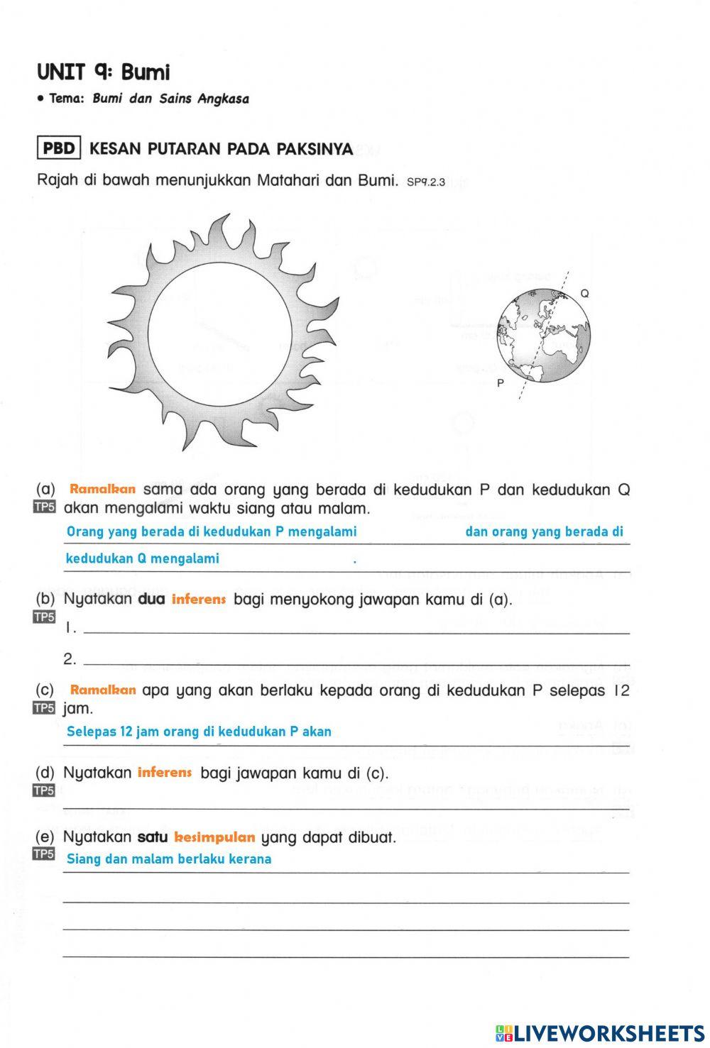 Kesan putaran pada paksi 1 worksheet | Live Worksheets