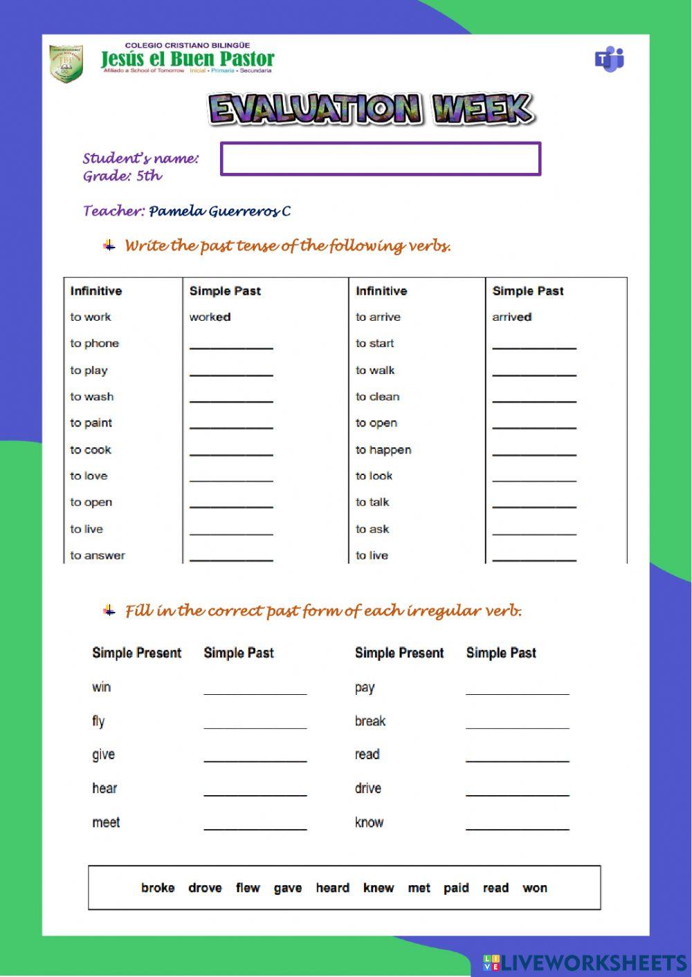 Simple past online exercise for 5 | Live Worksheets