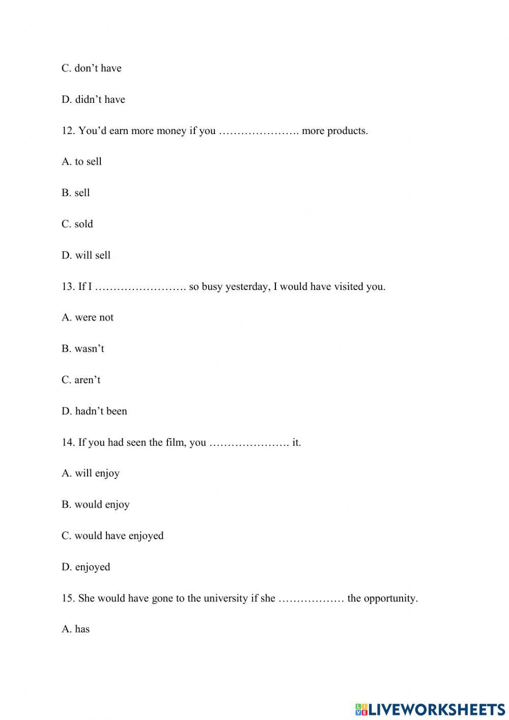 Conditional online exercise | Live Worksheets