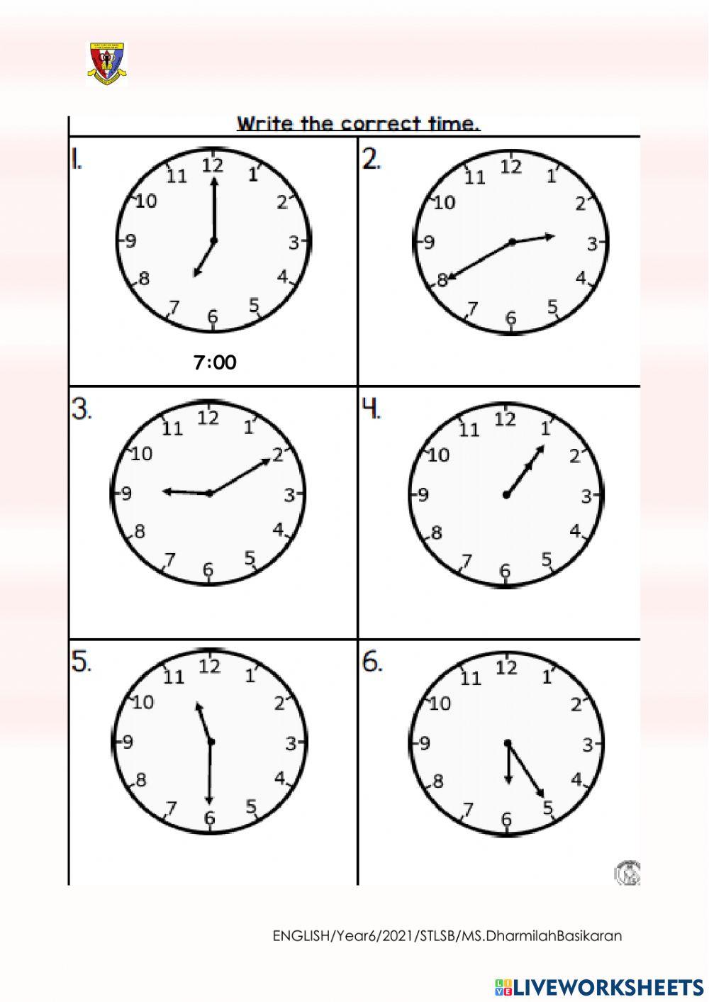 3374720 | TELLING TIME-YEAR 6-ENGLISH | milahangeleera