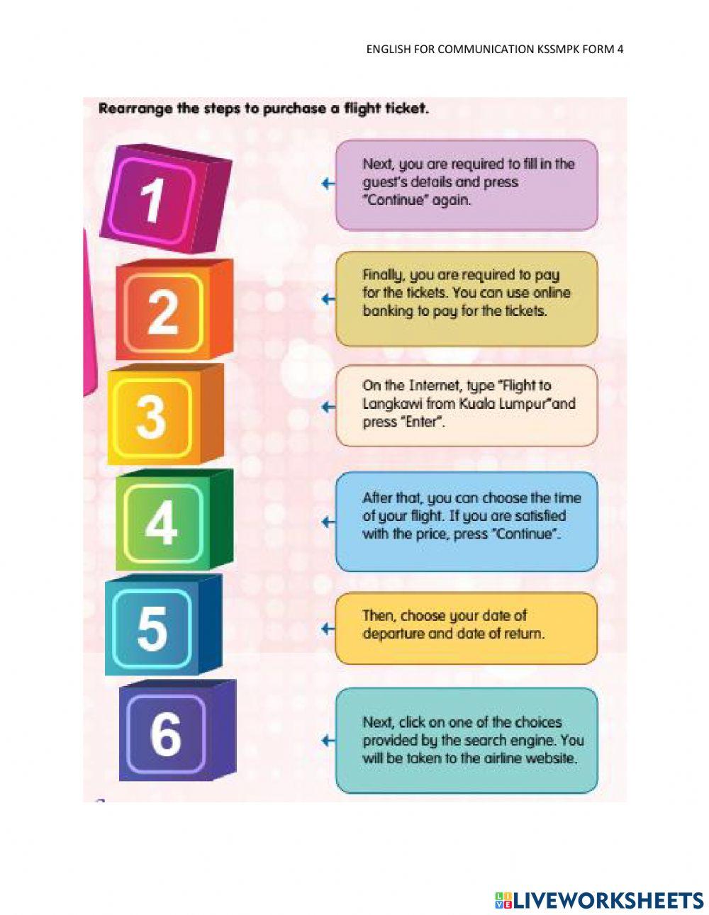 E-service: how to purchase a flight ticket worksheet | Live Worksheets