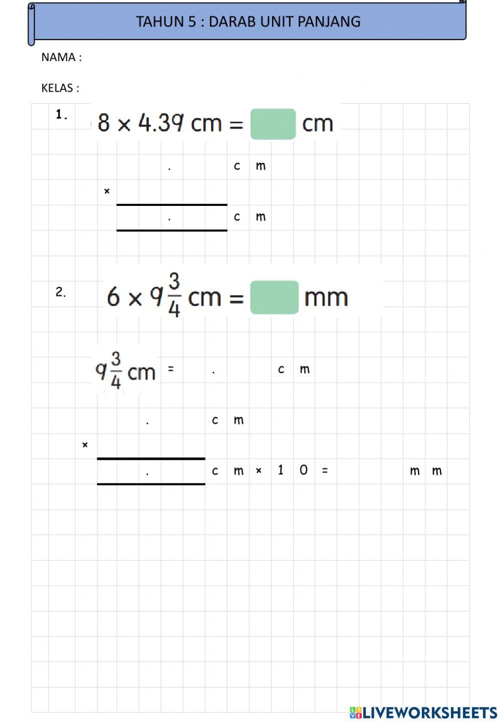 Darab unit panjang activity | Live Worksheets