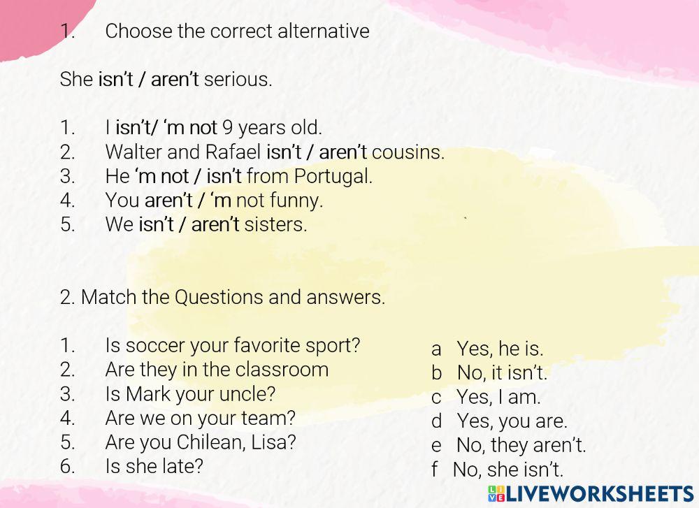 Negative AM-IS-ARE -Questions-Answers 3374984 | Romina