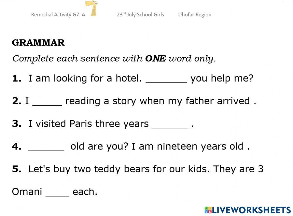 Read and complete exercise for G 7A | Live Worksheets