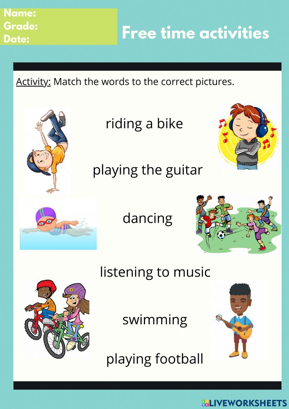 Free time activities online exercise for 4th grade | Live Worksheets