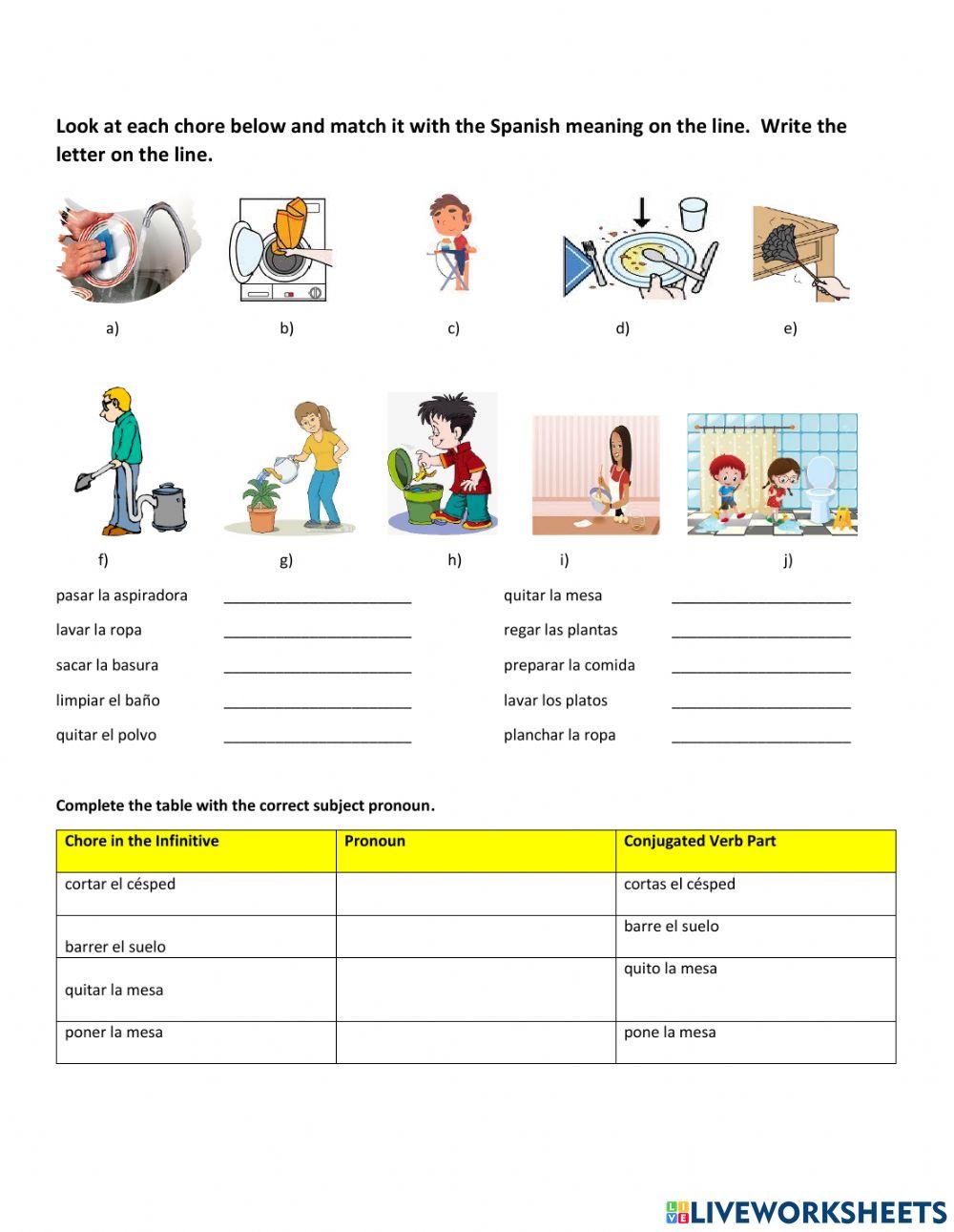 Los Quehaceres Free Interactive Worksheets 5158358 los-quehaceres-free-interactive-worksheets-5158358