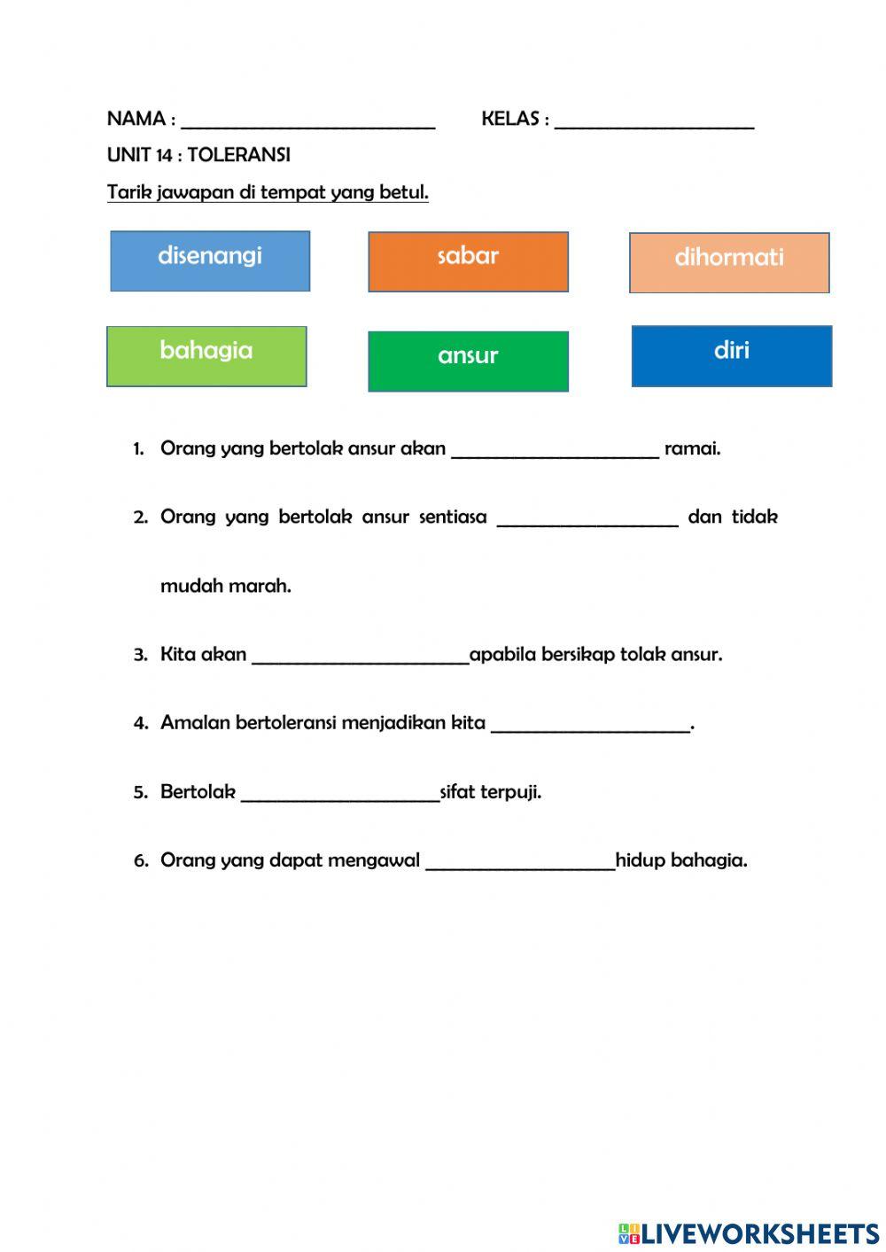 Unit 14 : Toleransi exercise | Live Worksheets