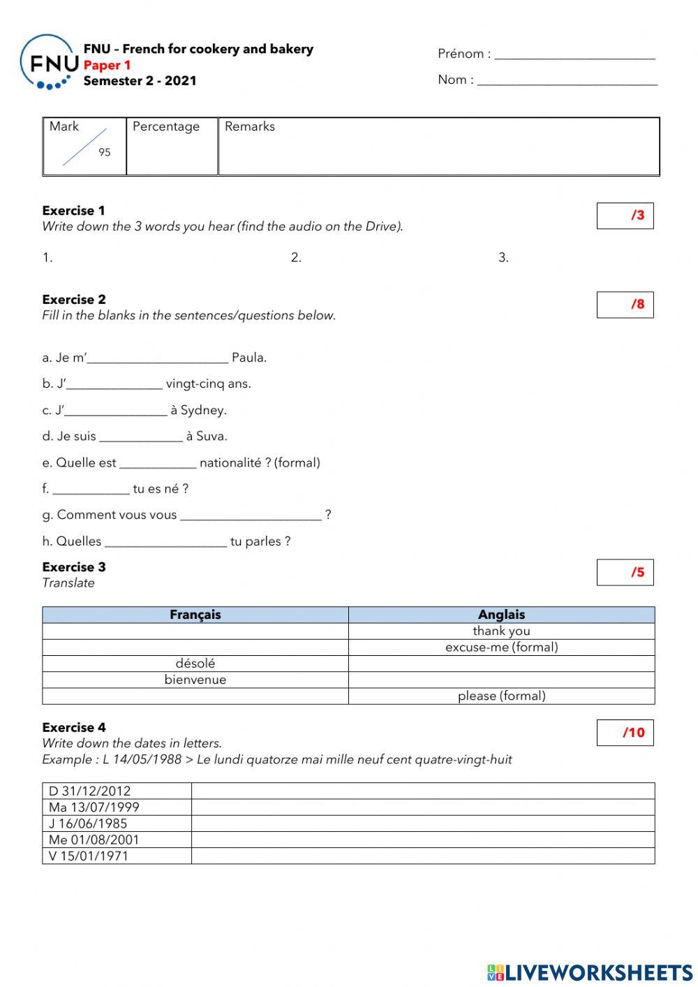 Paper 1 - FNU worksheet | Live Worksheets