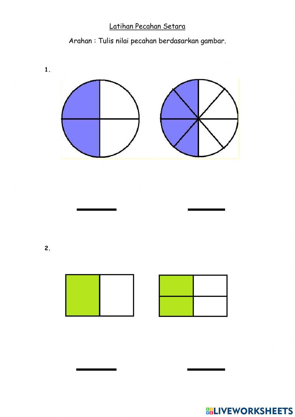 Latihan pecahan setara interactive worksheet | Live Worksheets
