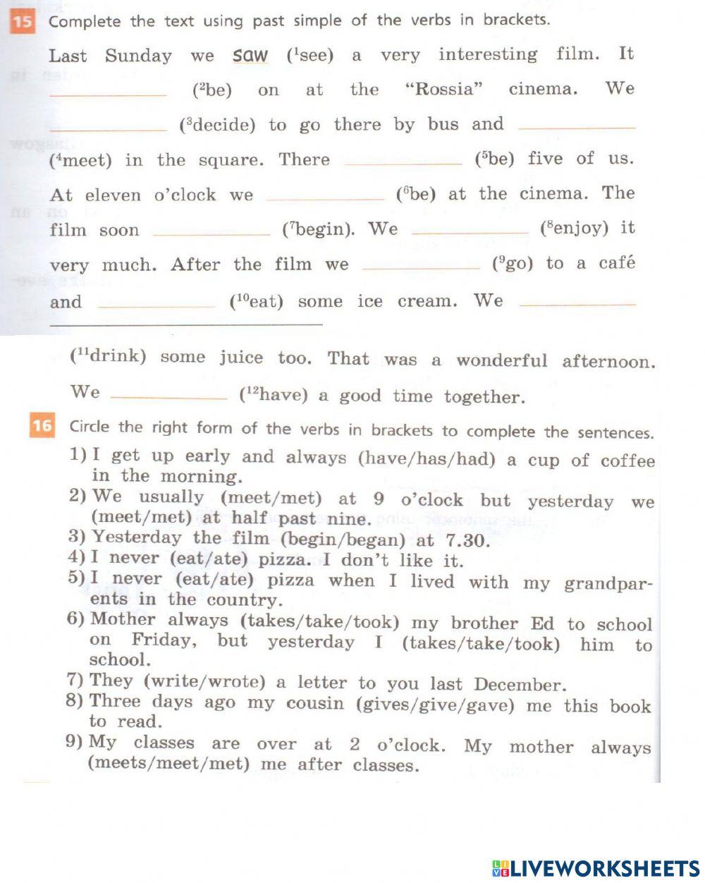 Rainbow English 5 WB ex.15-16 worksheet | Live Worksheets