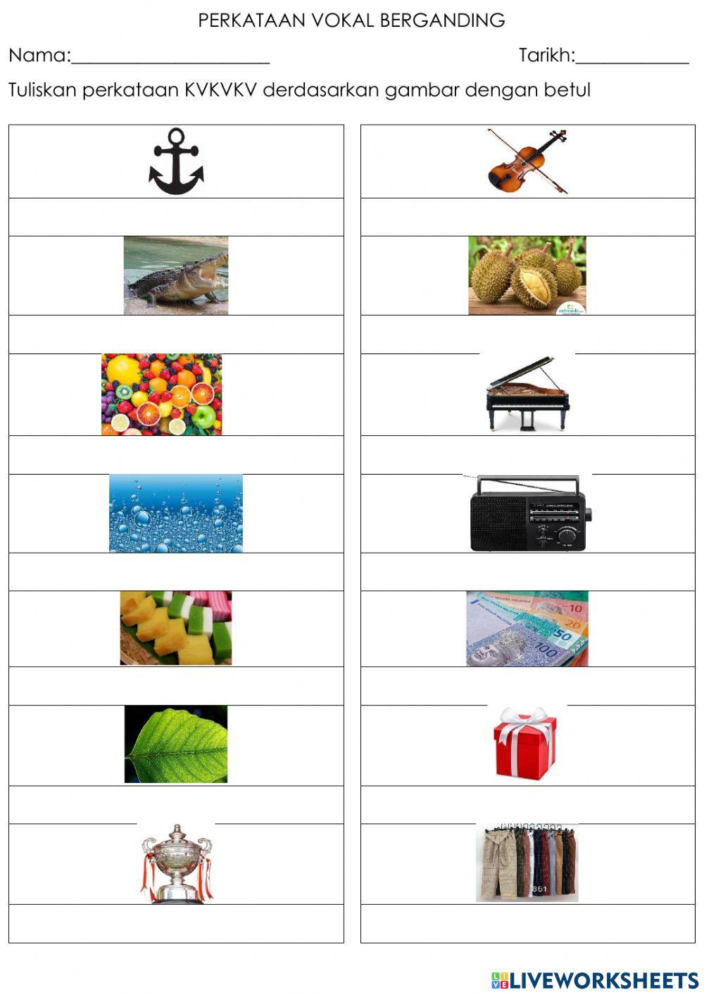 Perkataan vokal berganding interactive activity | Live Worksheets