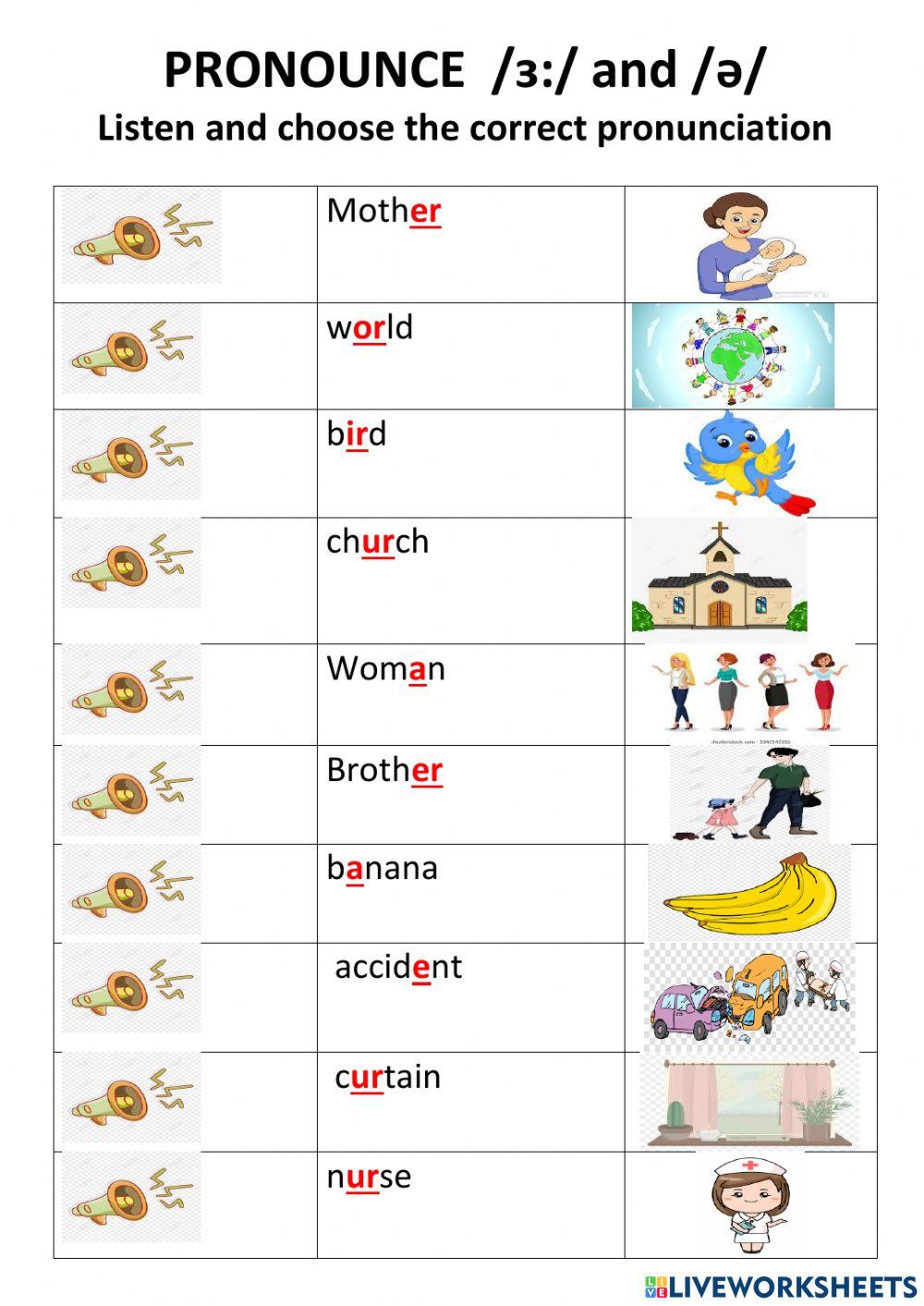 Pronunciation -… | Free Interactive Worksheets | 1374012