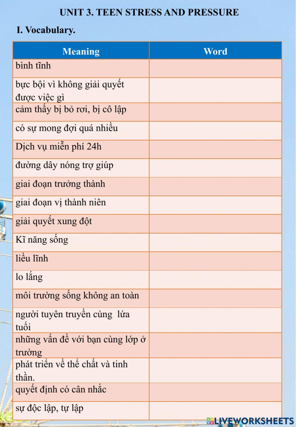 Grade 9 - Unit 3 (part 2) worksheet | Live Worksheets