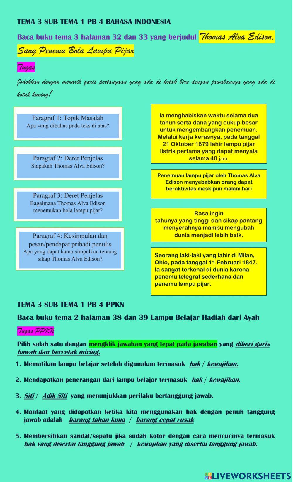Tema 3 St 1 PB 4 B.Ind dan PPKN worksheet | Live Worksheets