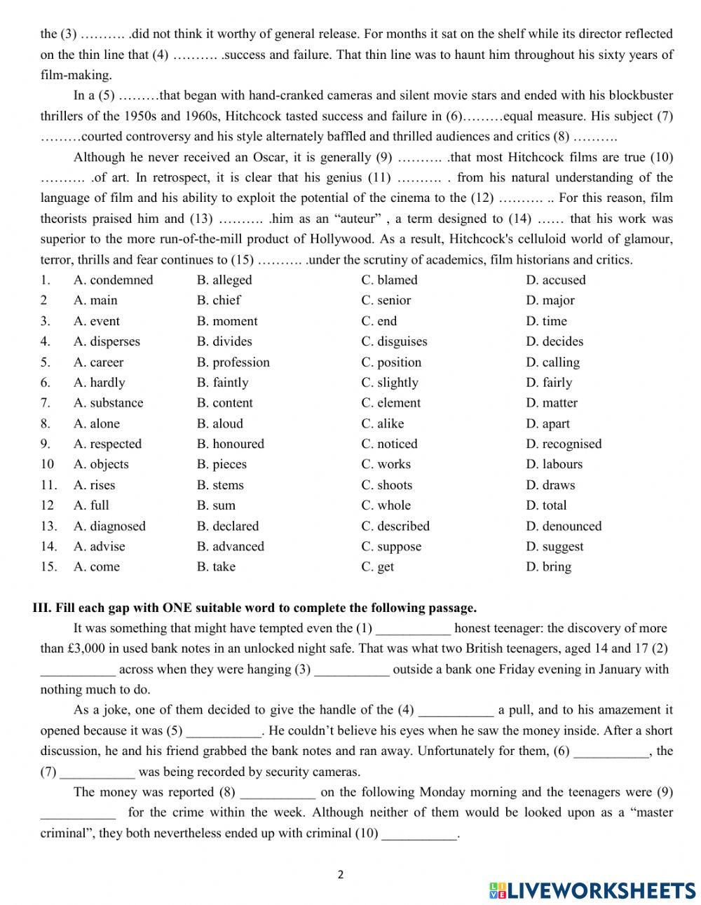 GUIDED CLOZE TEST 2 TEST online exercise for | Live Worksheets