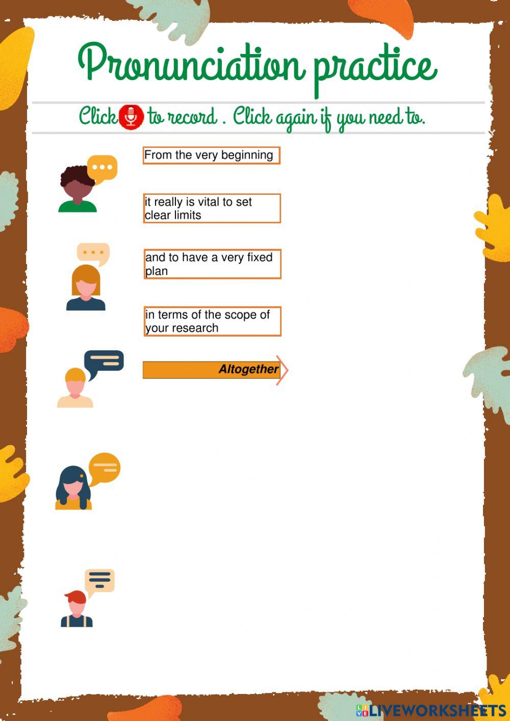 Pronunciation practice exercise for ielts | Live Worksheets