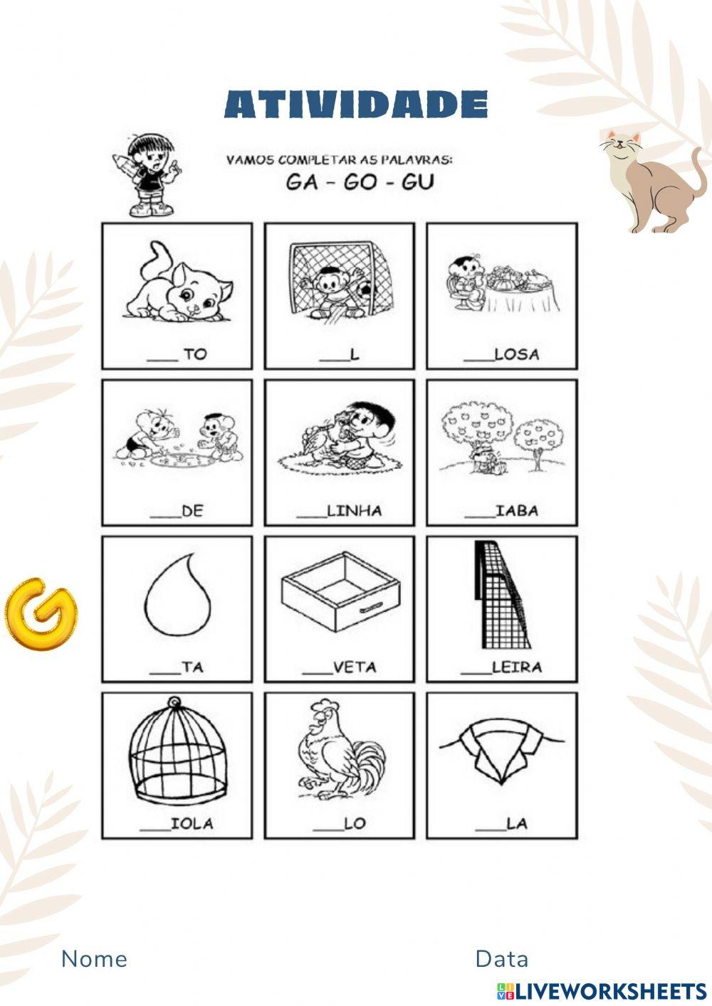 Ga go gu...formando palavras worksheet | Live Worksheets
