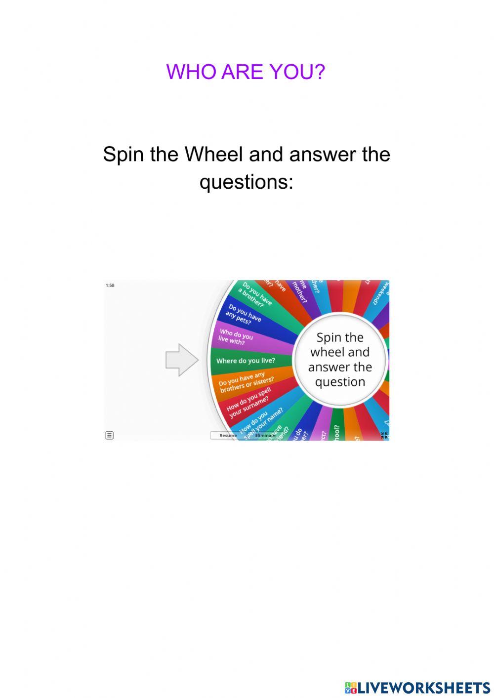 Who are you? Spin the wheel worksheet | Live Worksheets