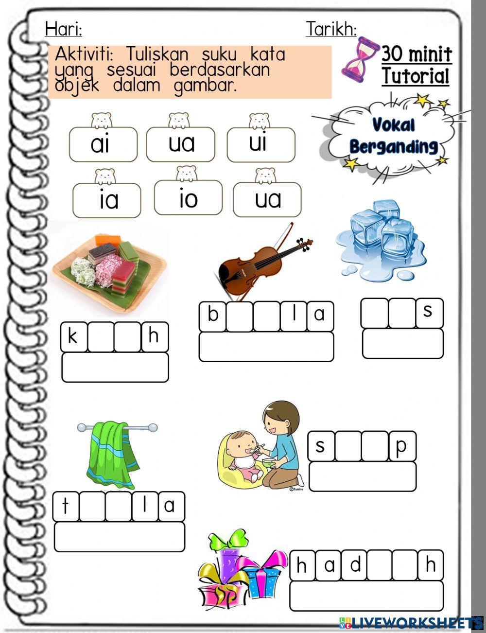 Perkataan Vokal Berganding interactive exercise | Live Worksheets