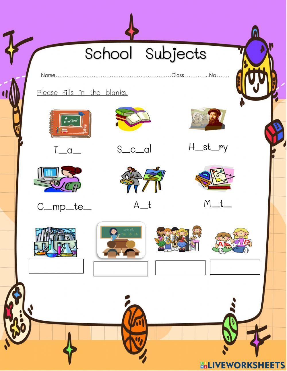School Subjects online exercise for Grad1 | Live Worksheets