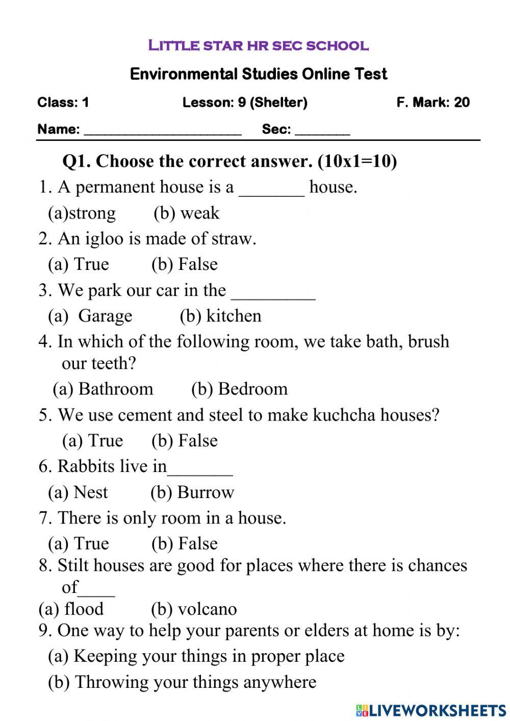 Environmental Studies interactive exercise | Live Worksheets