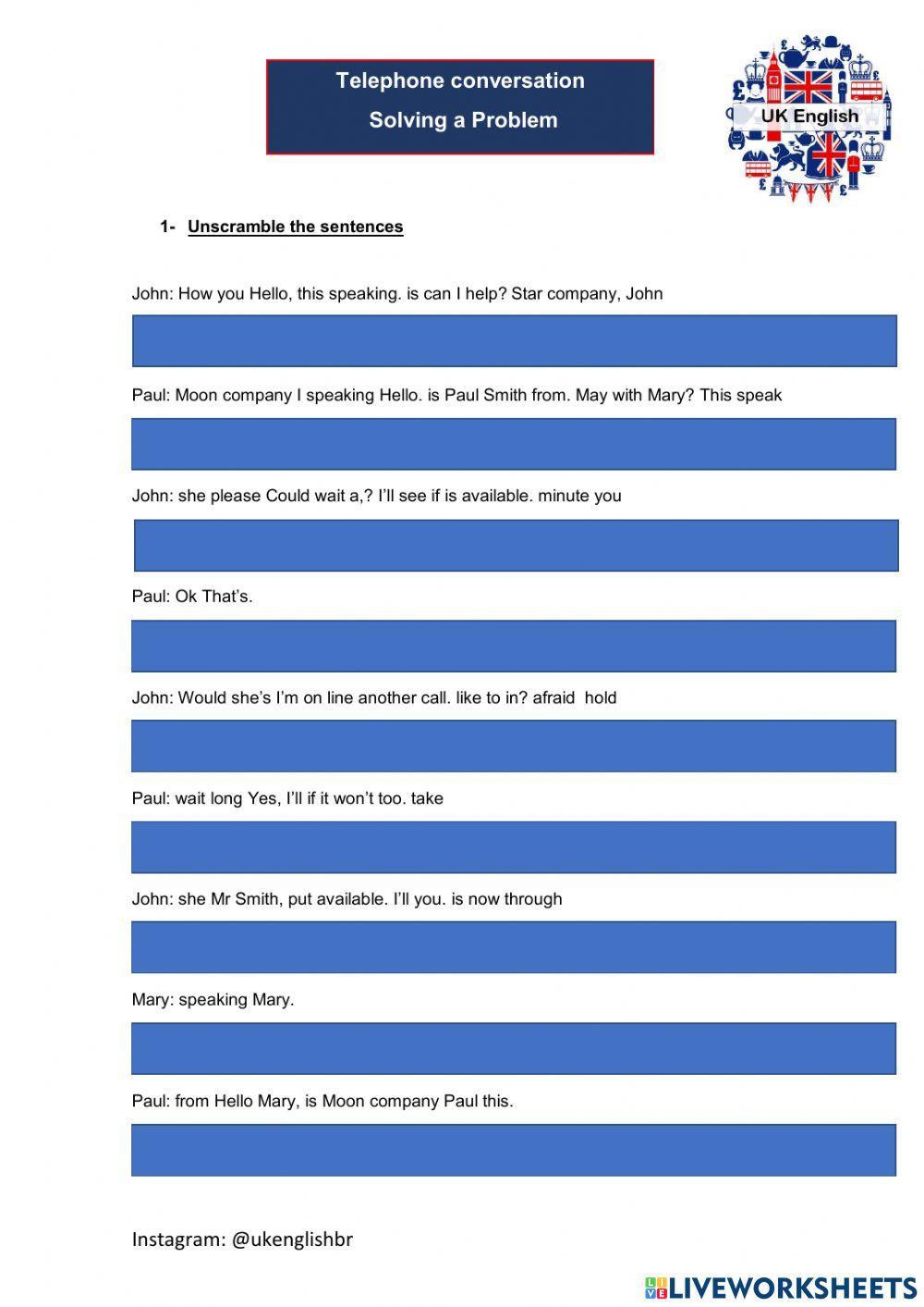 Telephone conversation online activity | Live Worksheets