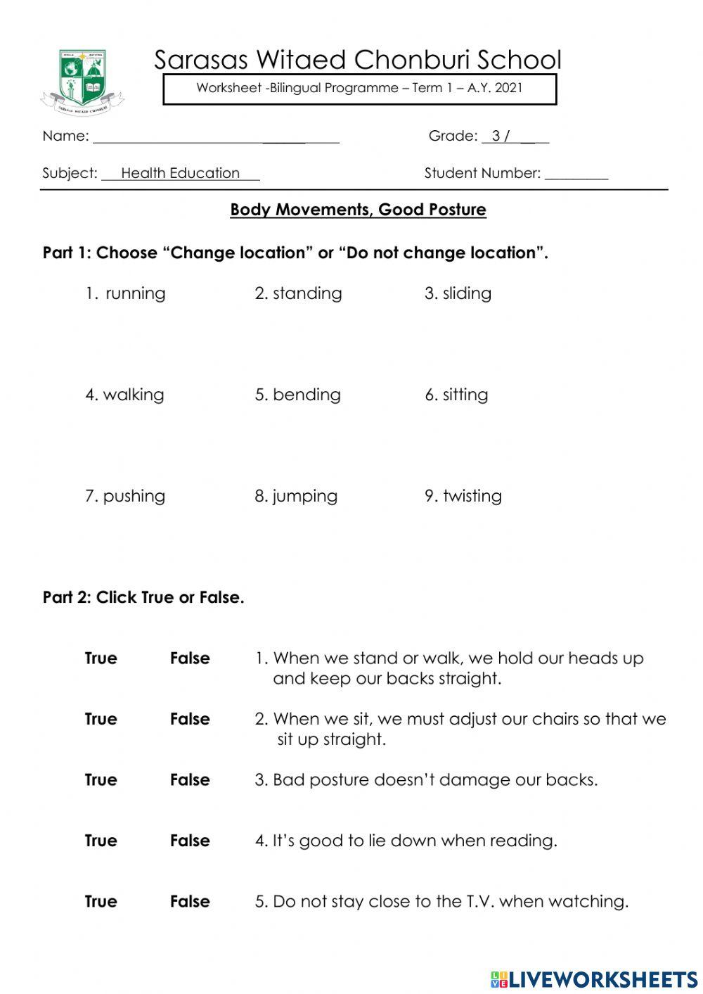 Good posture, m… | Free Interactive Worksheets | 1375470
