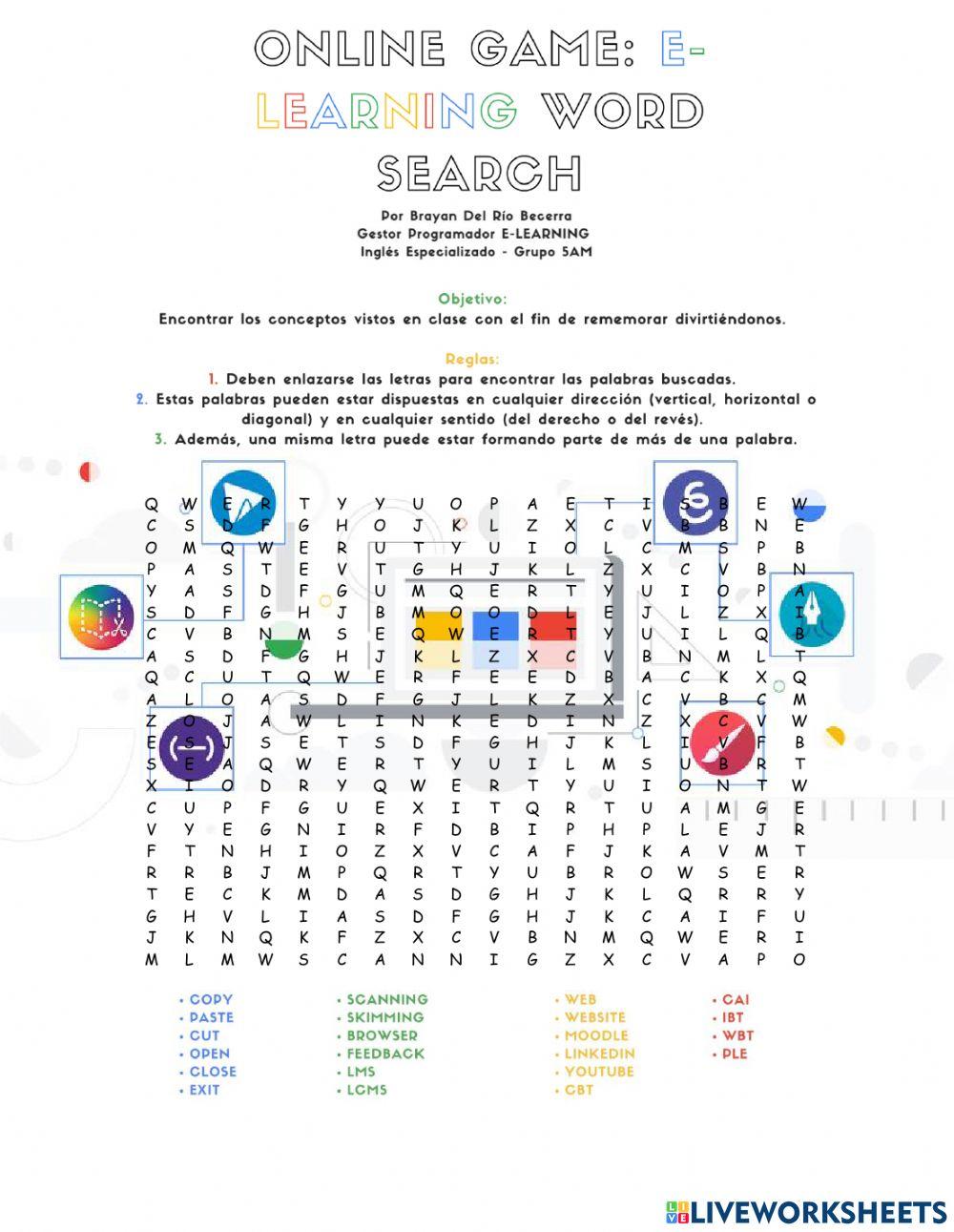 Online game: e-learning word search worksheet | Live Worksheets