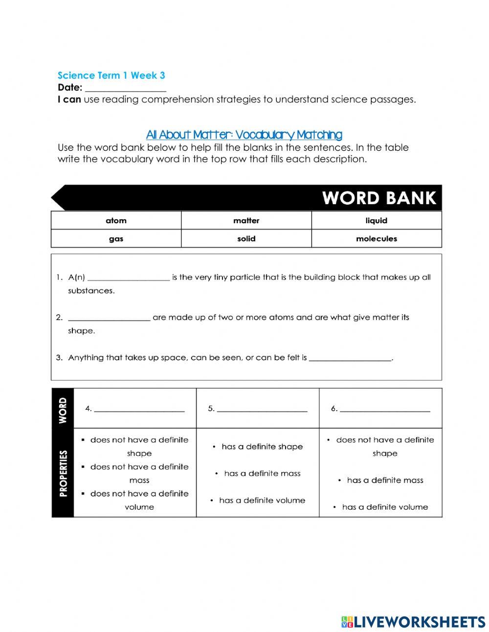 Matter 1375859 | TBarnes | Live Worksheets
