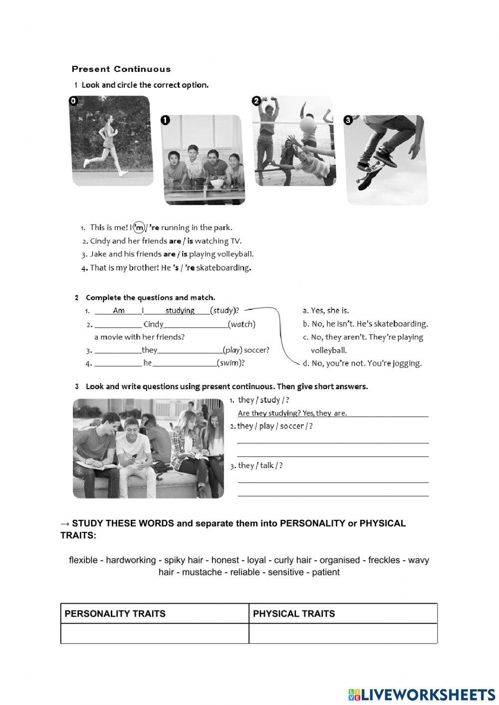 Present Simple x Continuous x Describing People online exercise for ...