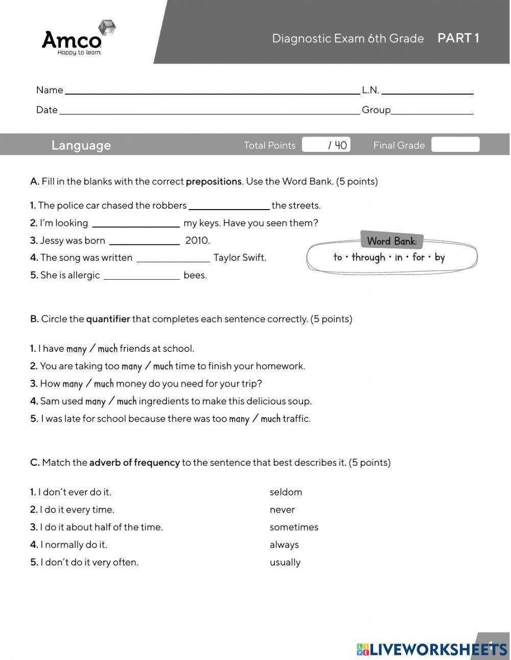 diagnostic exam 6th grade 5159910 | rosy_14guzman