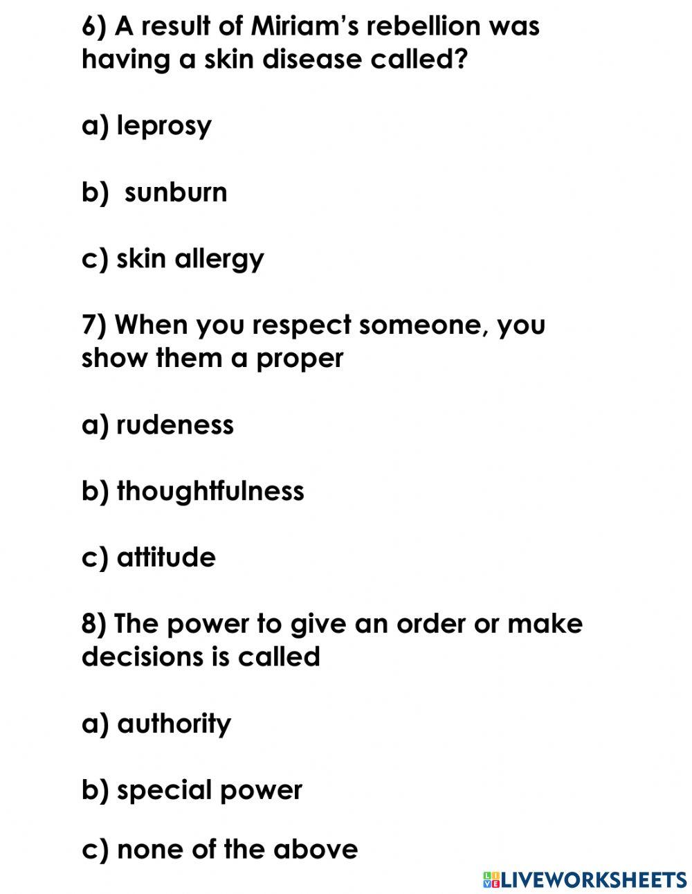 Bible grade 2 quiz no. 6 worksheet | Live Worksheets