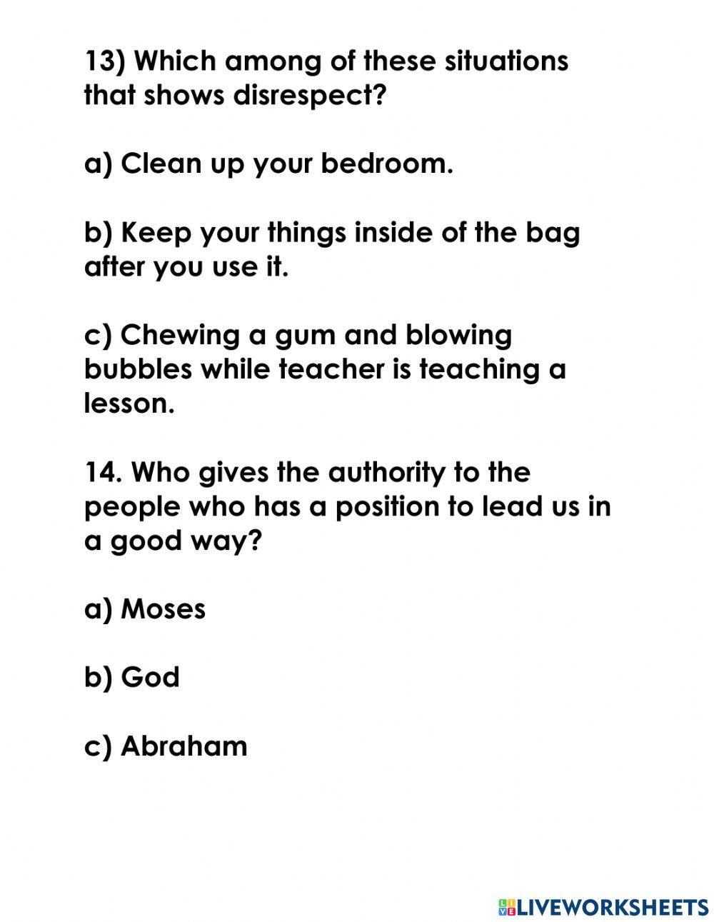 Bible grade 2 quiz no. 6 worksheet | Live Worksheets