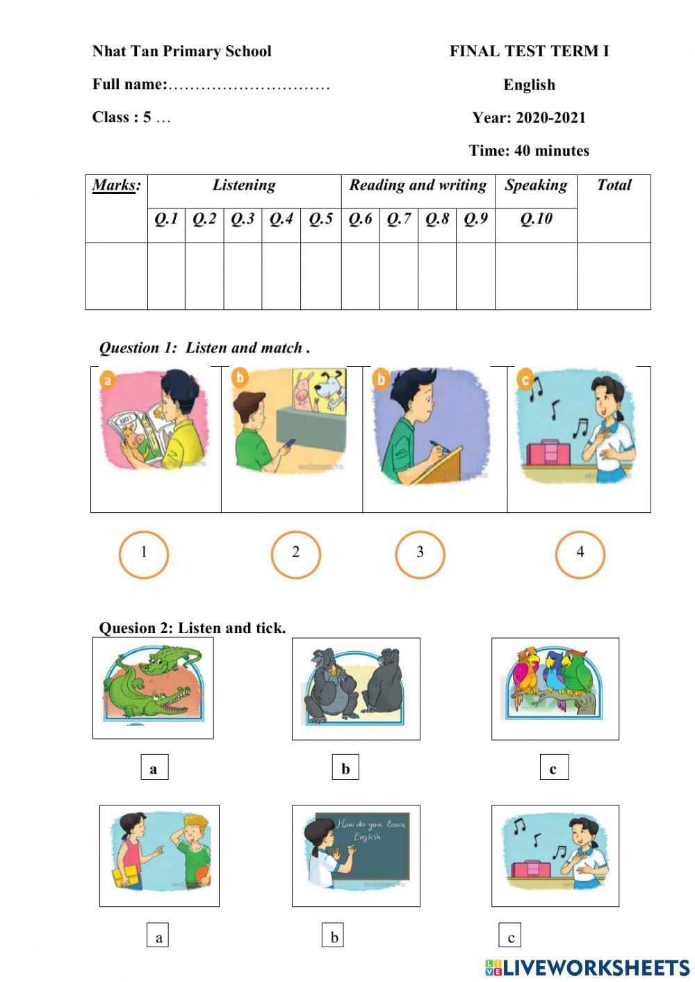 Final test online exercise for 5 | Live Worksheets