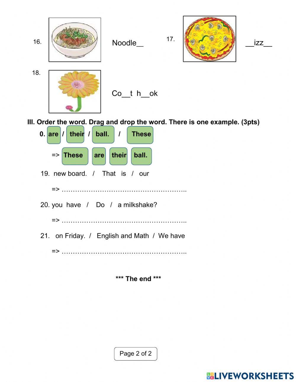GRADE 3 - THE FIRST SEMESTER FINAL TEST 2021-2022 - PART III: WRITING ...