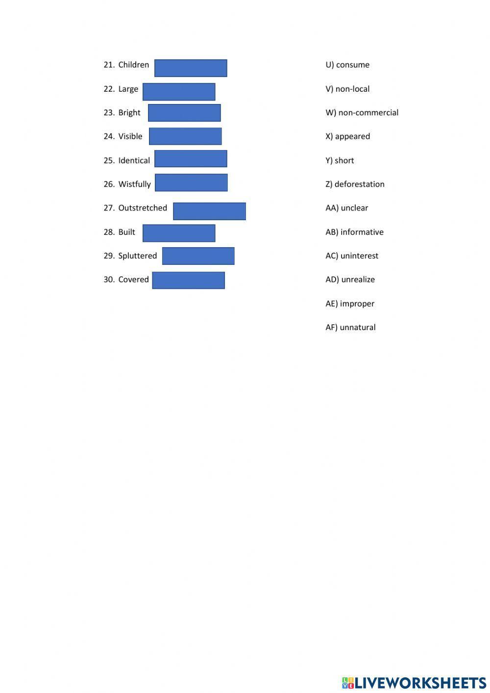 Vocabulary online exercise for 10 | Live Worksheets