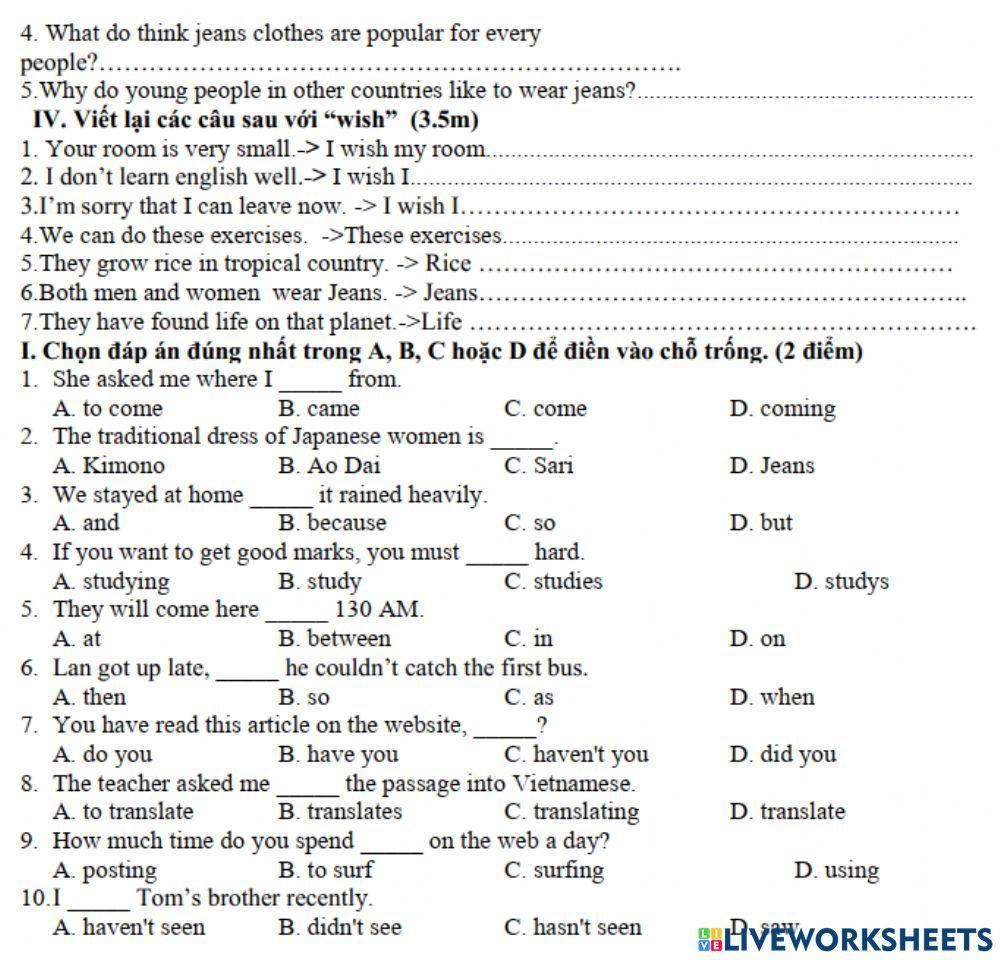 Test No2 worksheet | Live Worksheets