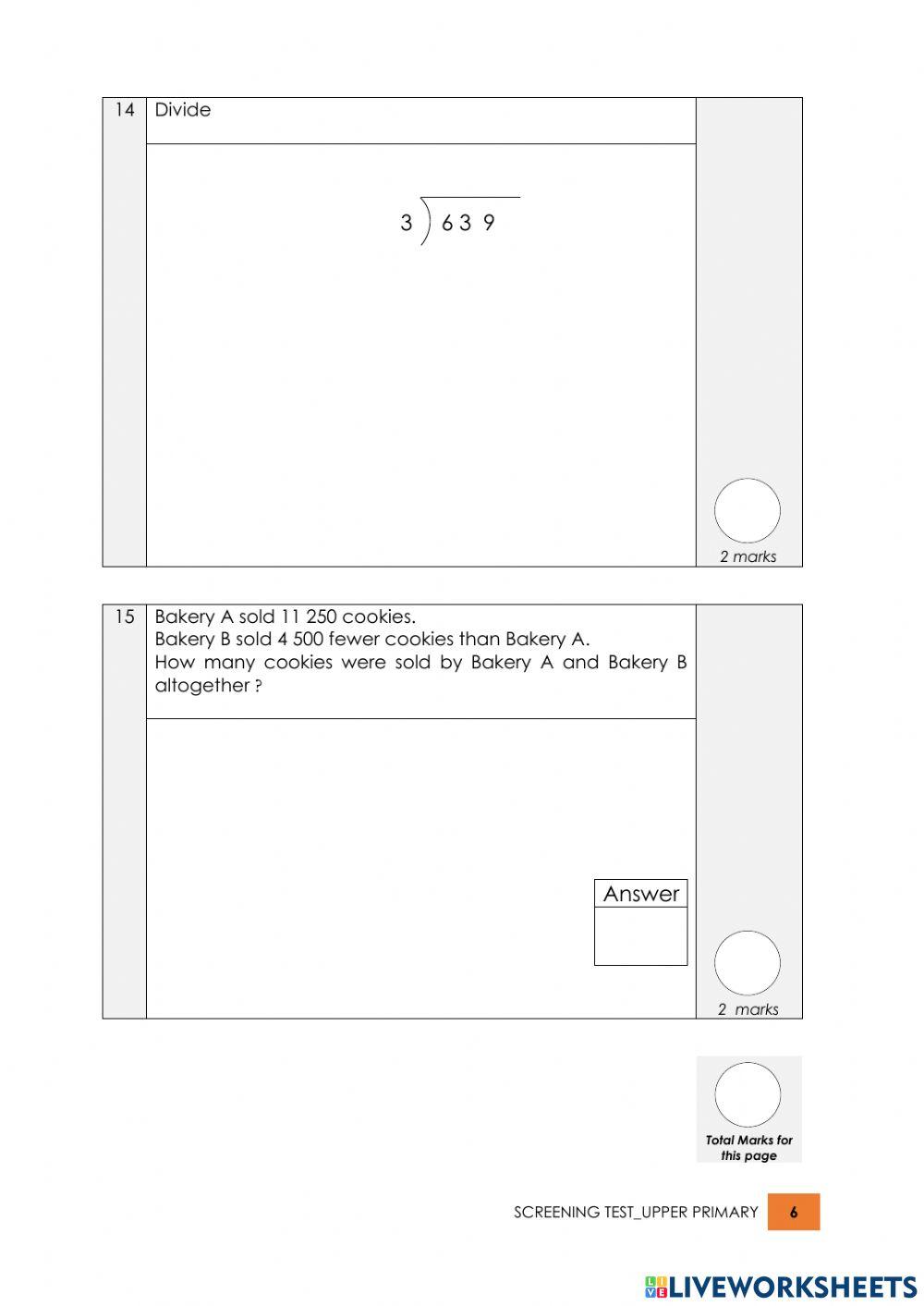 4174113 | Numeracy Screening Test Year 6 (Part 1)