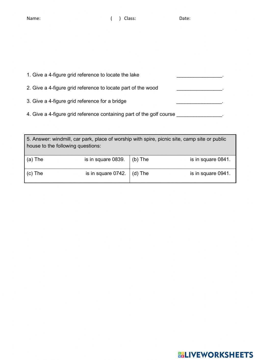 worksheet four grid references online exercise for | Live Worksheets