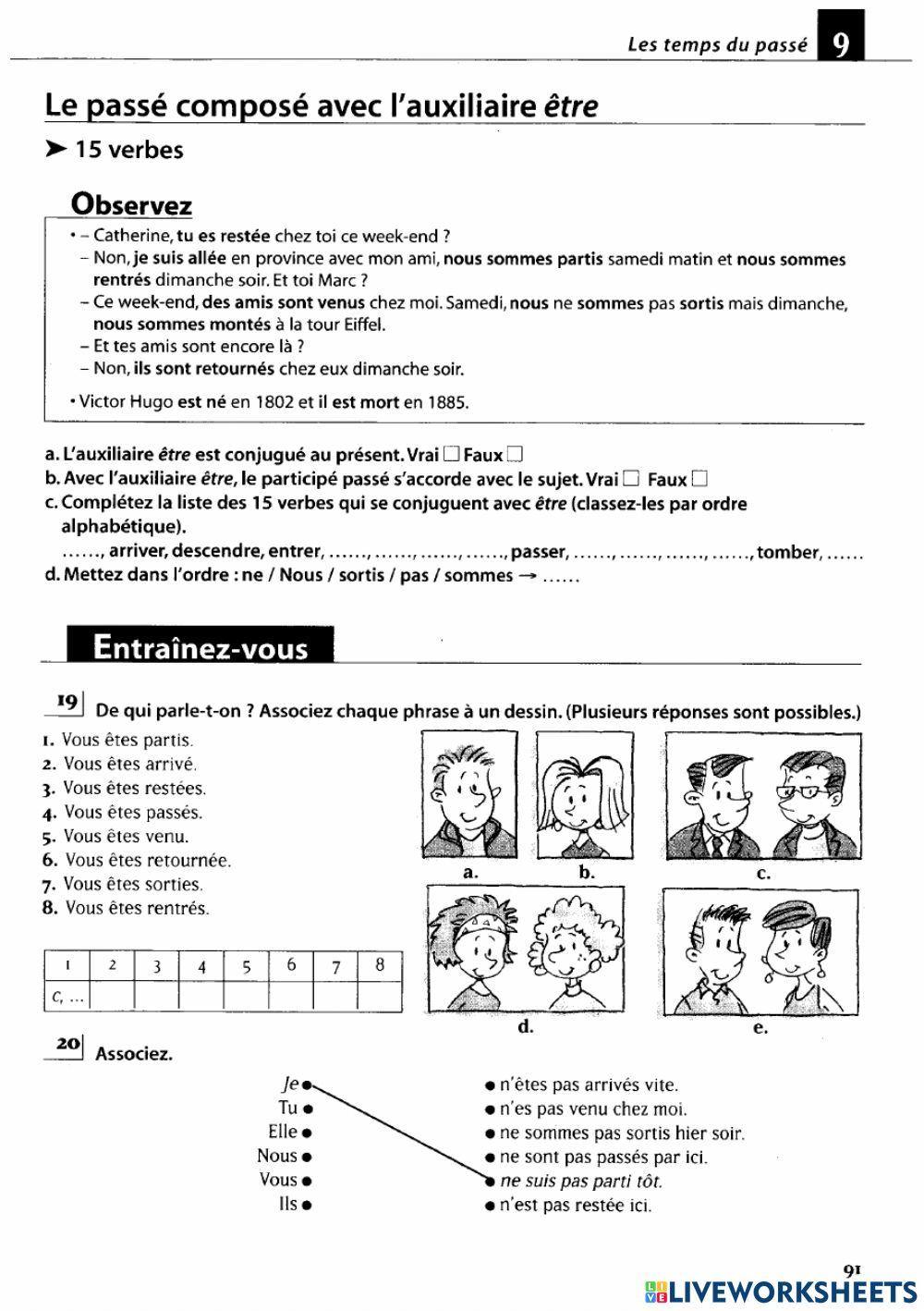 Le Passé Composé Avec Lauxiliaire Etre Online Exercise For Live