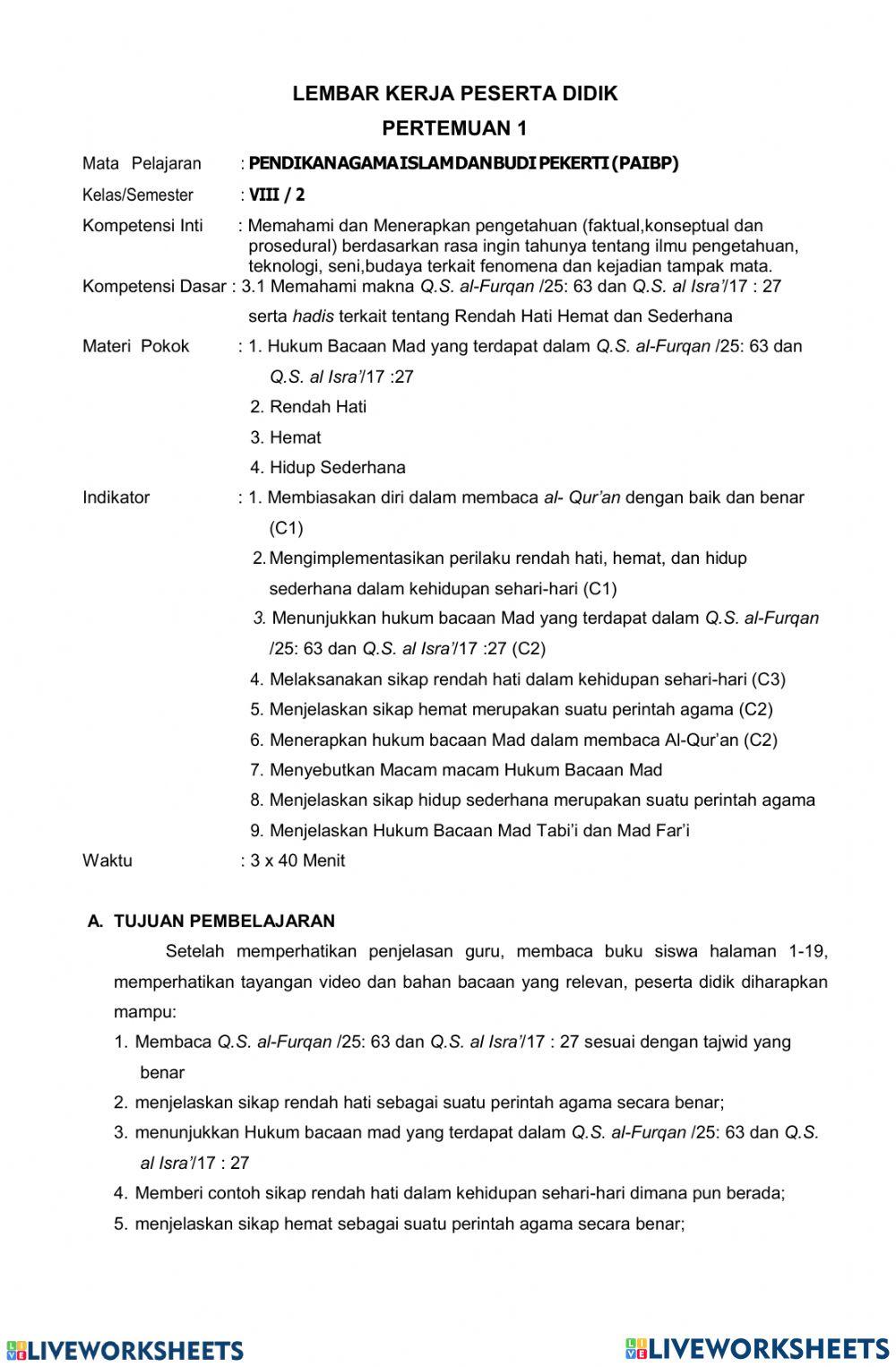 LKPD PAI BAB 7 … | Free Interactive Worksheets | 5274241