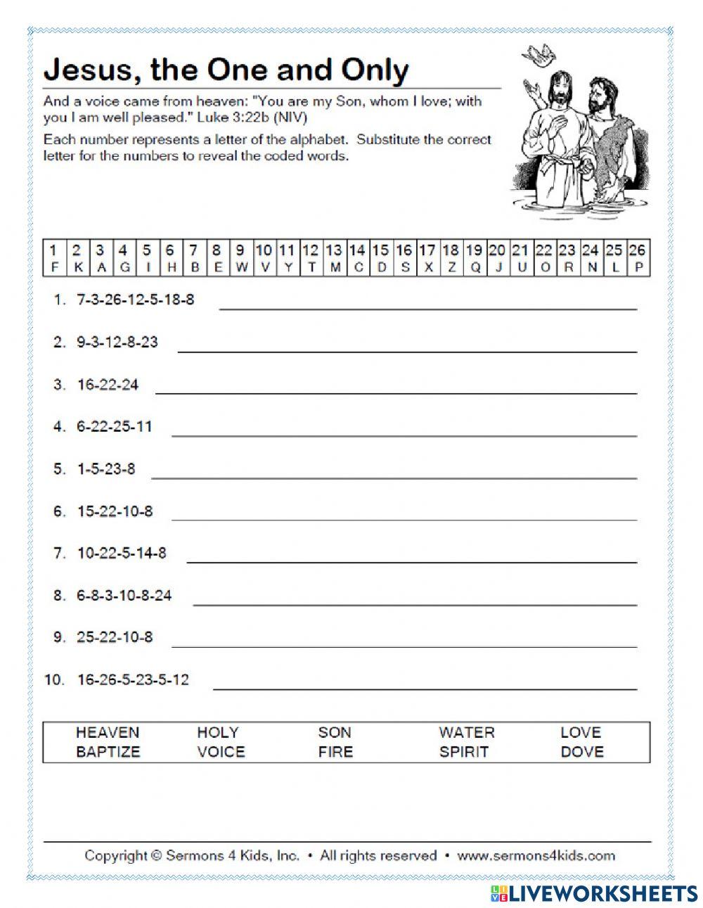 Jesus, the One and Only Decoder online exercise for | Live Worksheets