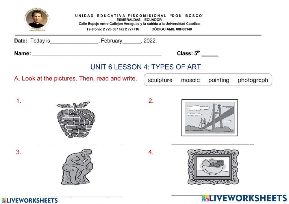 Types of art 5th worksheet | Live Worksheets