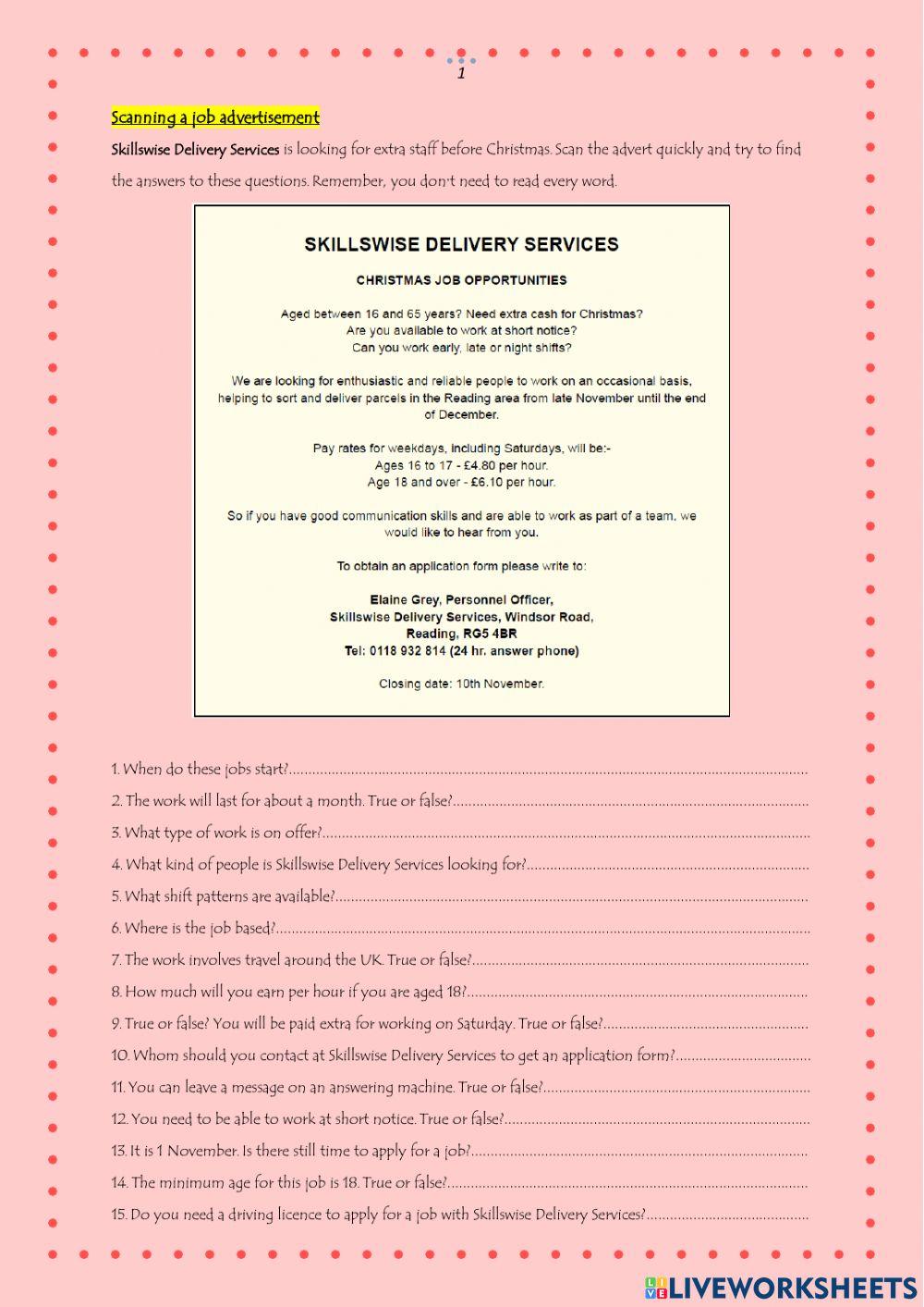 Job Ad 2 1056 | kanithaims | Live Worksheets