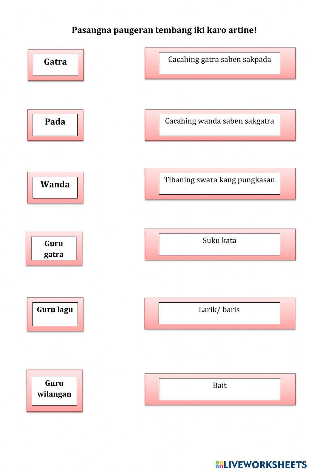 Tembang Dhandhanggula worksheet | Live Worksheets