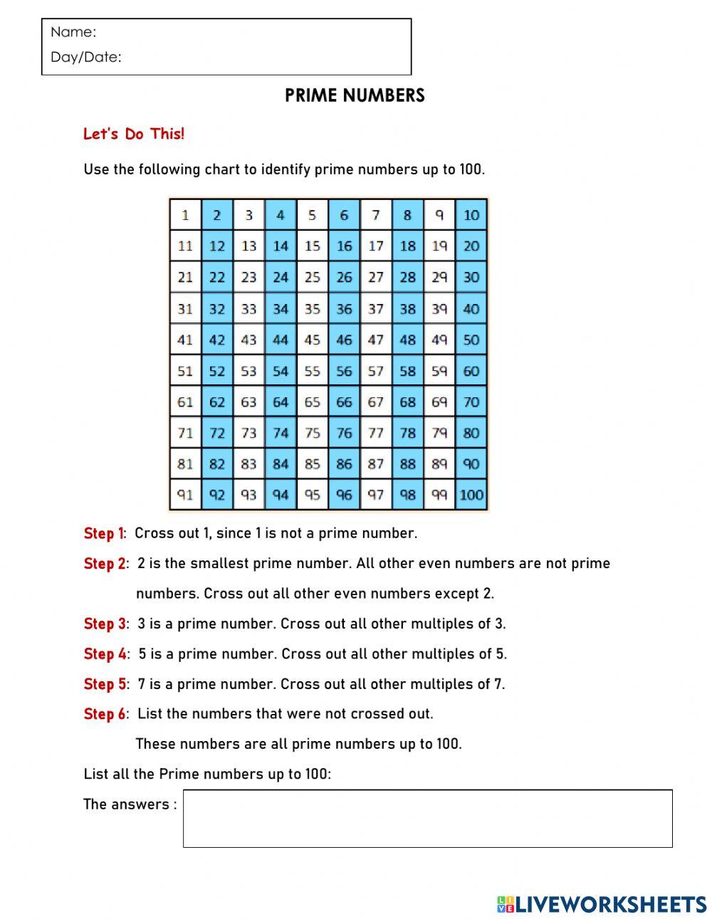 Prime Numbers online exercise for | Live Worksheets