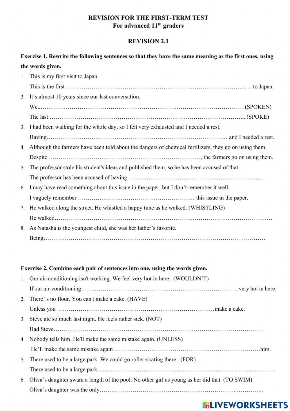 E11ARevision2HK1 | hominhtuan | Live Worksheets